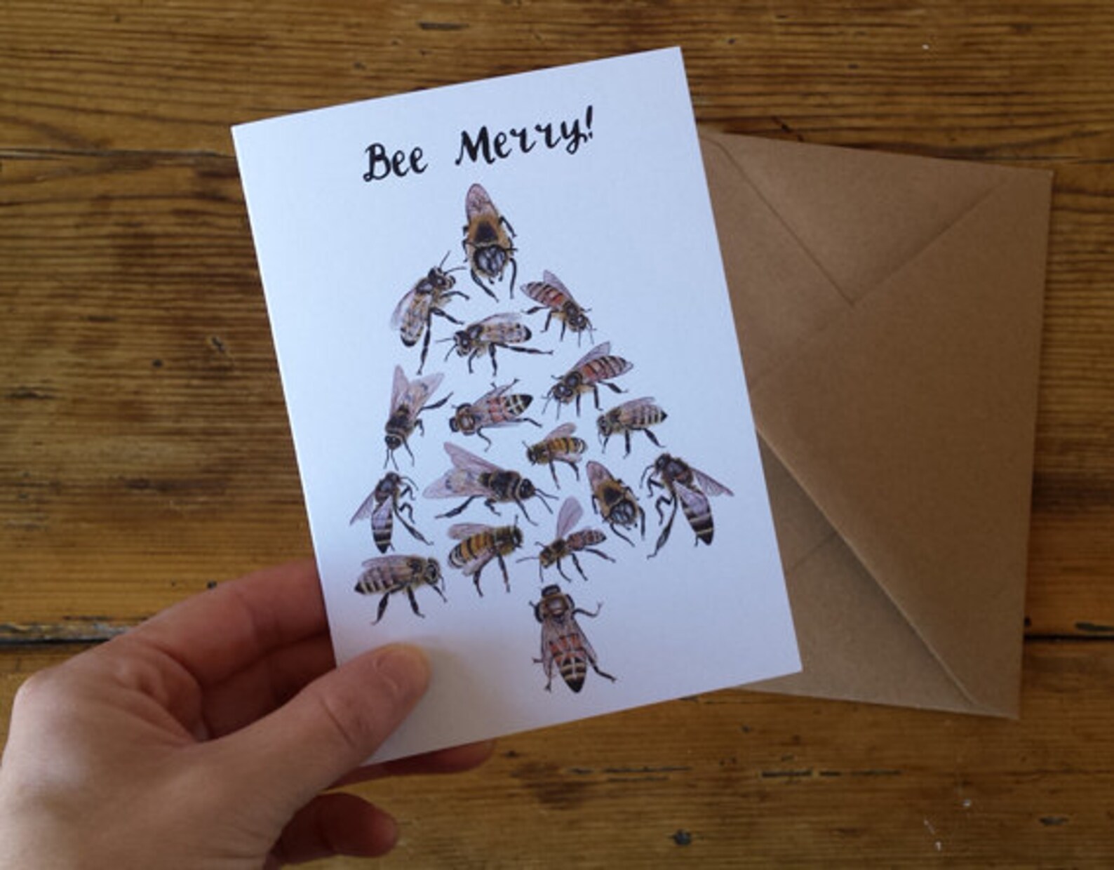 Bee Merry Christmas Cards With Honey Bee Illustrations by | Etsy