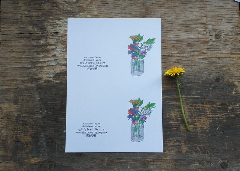 2 Printable Posy Cards by Alice Draws the Line -print Onto A4 Card, Cut ...