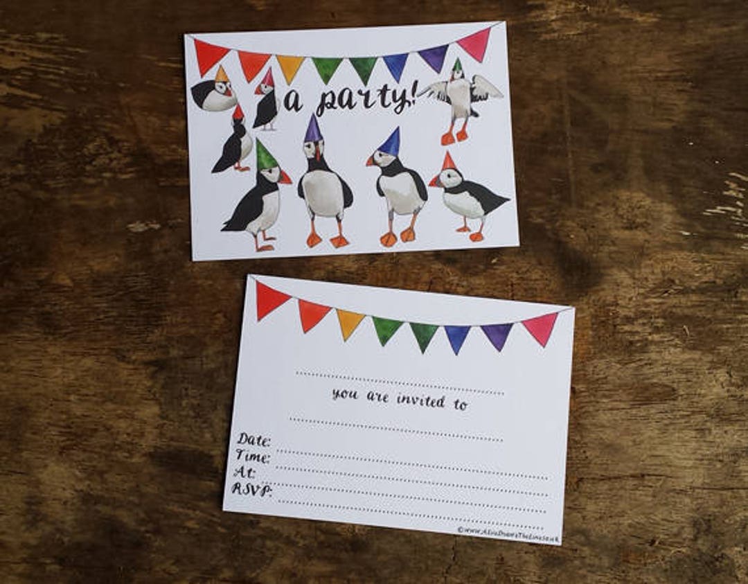 Puffin and Bunting Party Invitations by Alice Draws the Line Printed ...