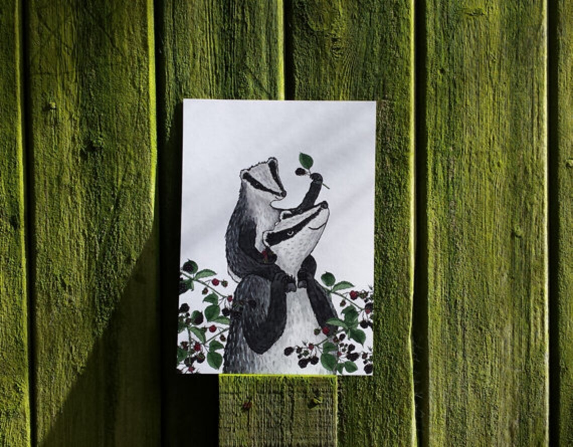 New Baby Gift Badgers and Blackberries Print by Alice Draws - Etsy