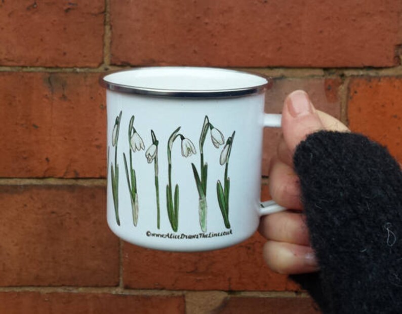 Enamel Mug Snowdrop Flower illustrations by Alice Draws The | Etsy