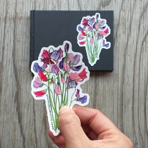 Sweet Pea bouquet adhesive vinyl shaped sticker illustrations | Etsy