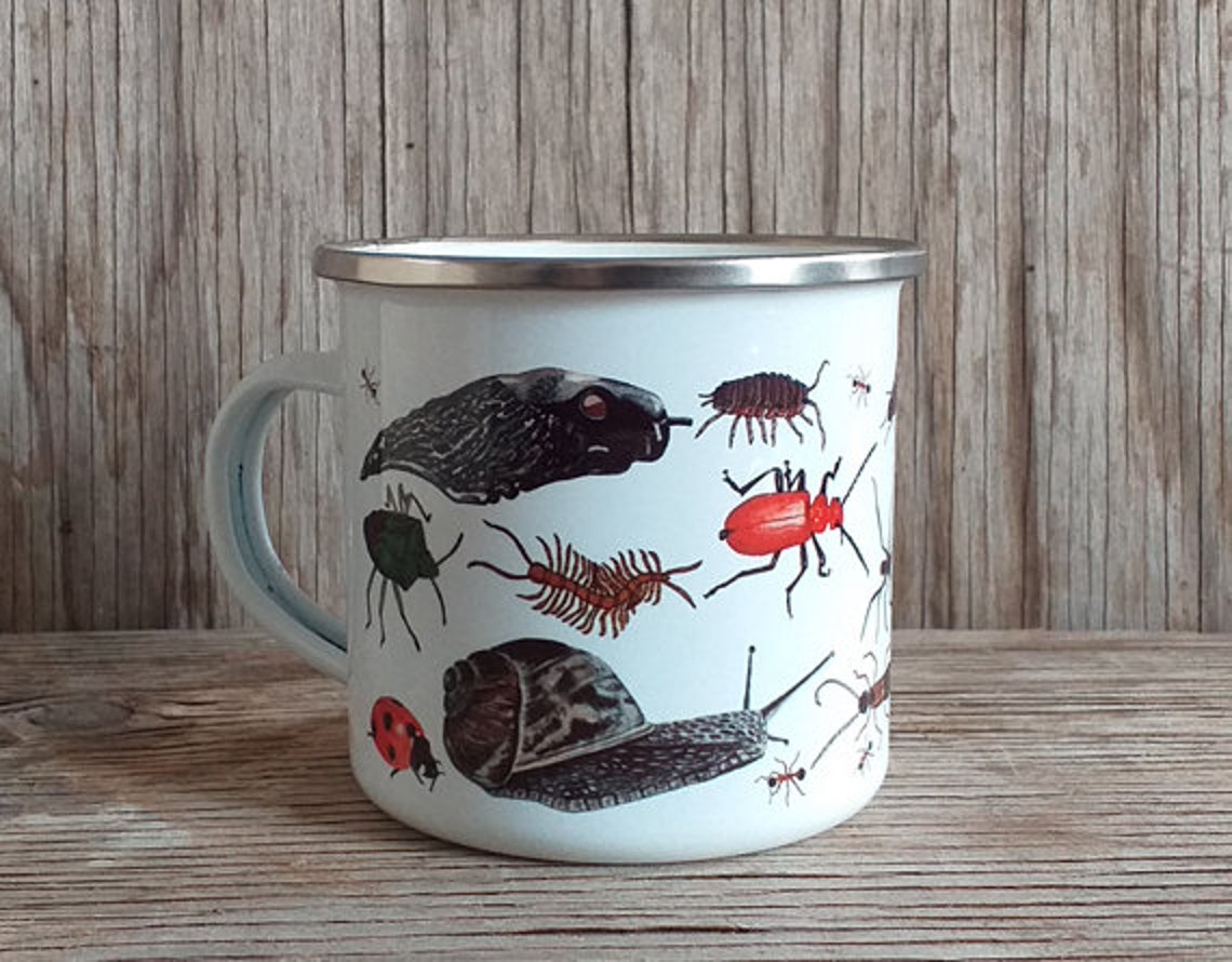 Enamel Bug Mug illustrations of bugs insects and mini bests | Etsy