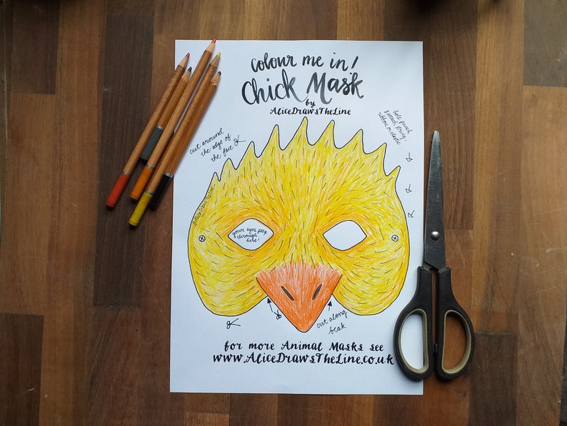 Printable Colour In Easter Chick mask by Alice Draws the Line | Etsy