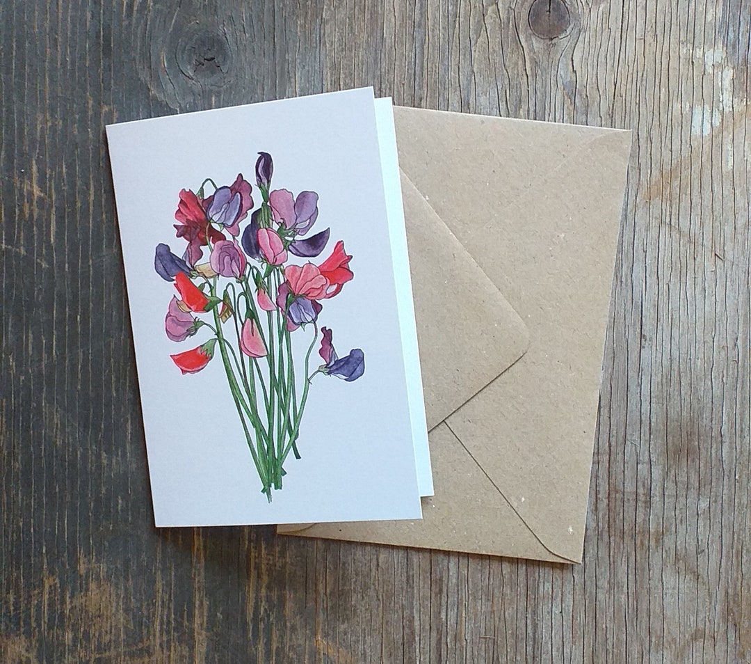 Sweet Peas Card by Alice Draws the Line Featuring Illustrations of a ...
