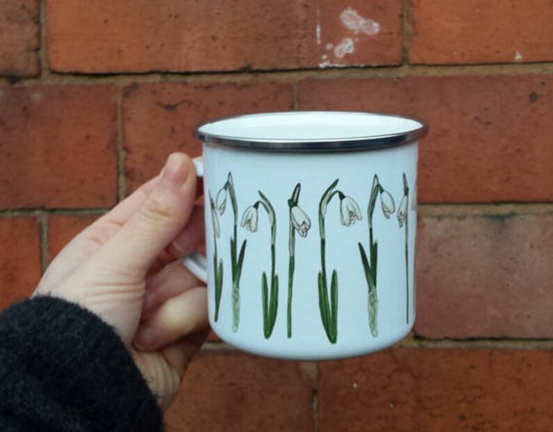 Enamel Mug Snowdrop Flower illustrations by Alice Draws The | Etsy