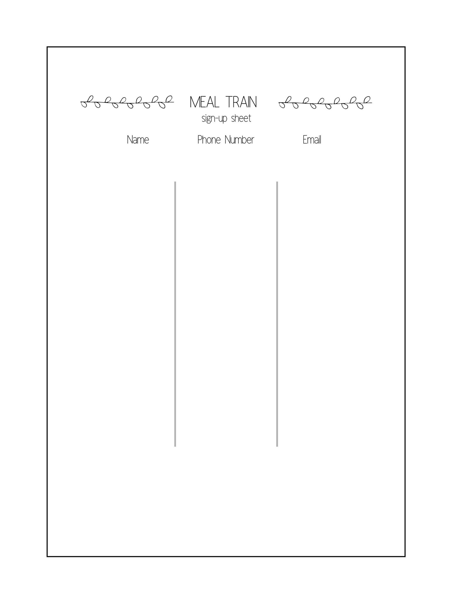 Meal Train, Meal Train Printable, Printable Meal Train, Meal Train Sign ...