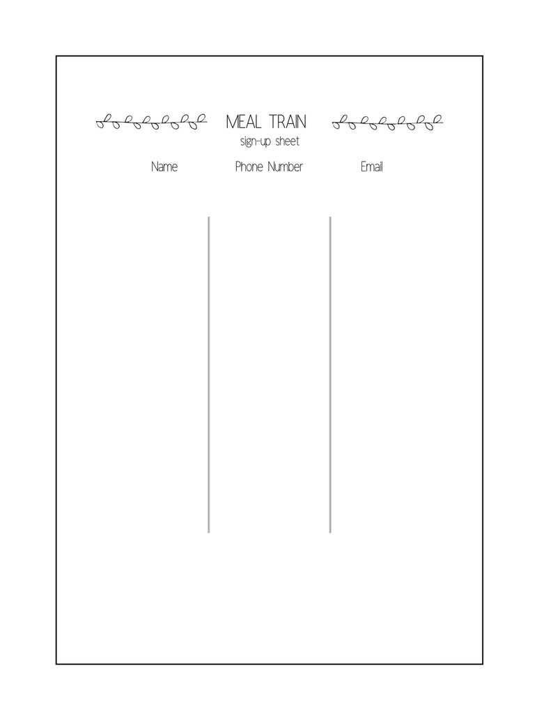 Meal Train, Meal Train Printable, Printable Meal Train, Meal Train Sign ...