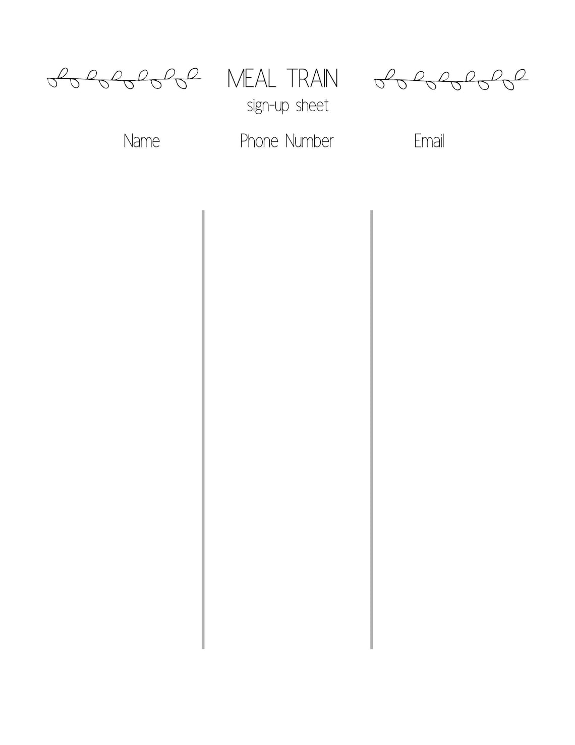 Meal Train, Meal Train Printable, Printable Meal Train, Meal Train Sign ...