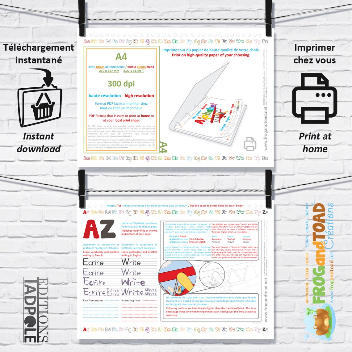 ALPHABET COLOURING Book Printable Bilingual A Z ABC French English ...