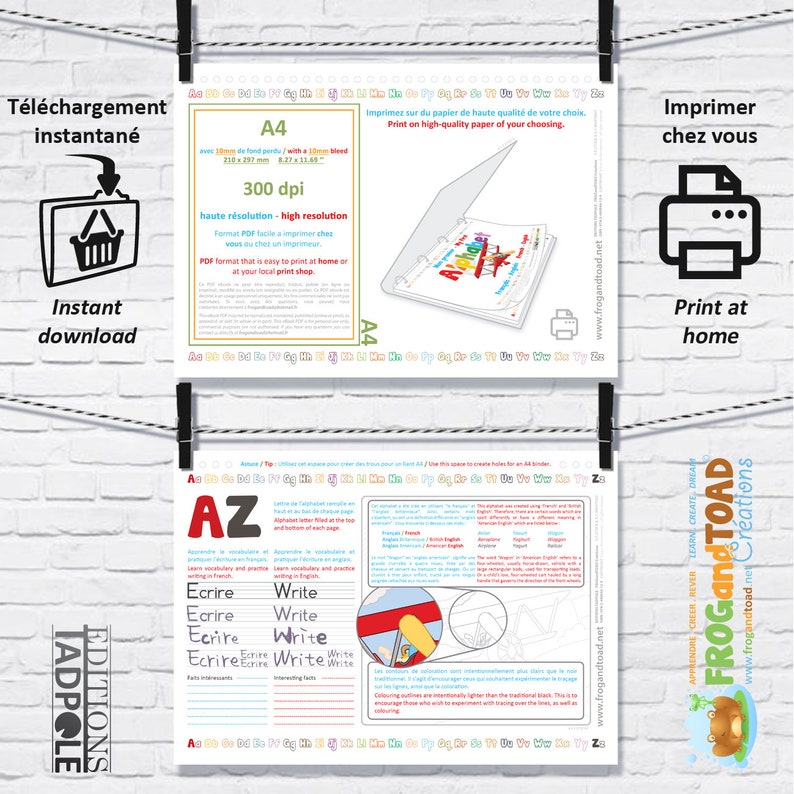 ALPHABET COLOURING Book Printable Bilingual A Z ABC French English ...