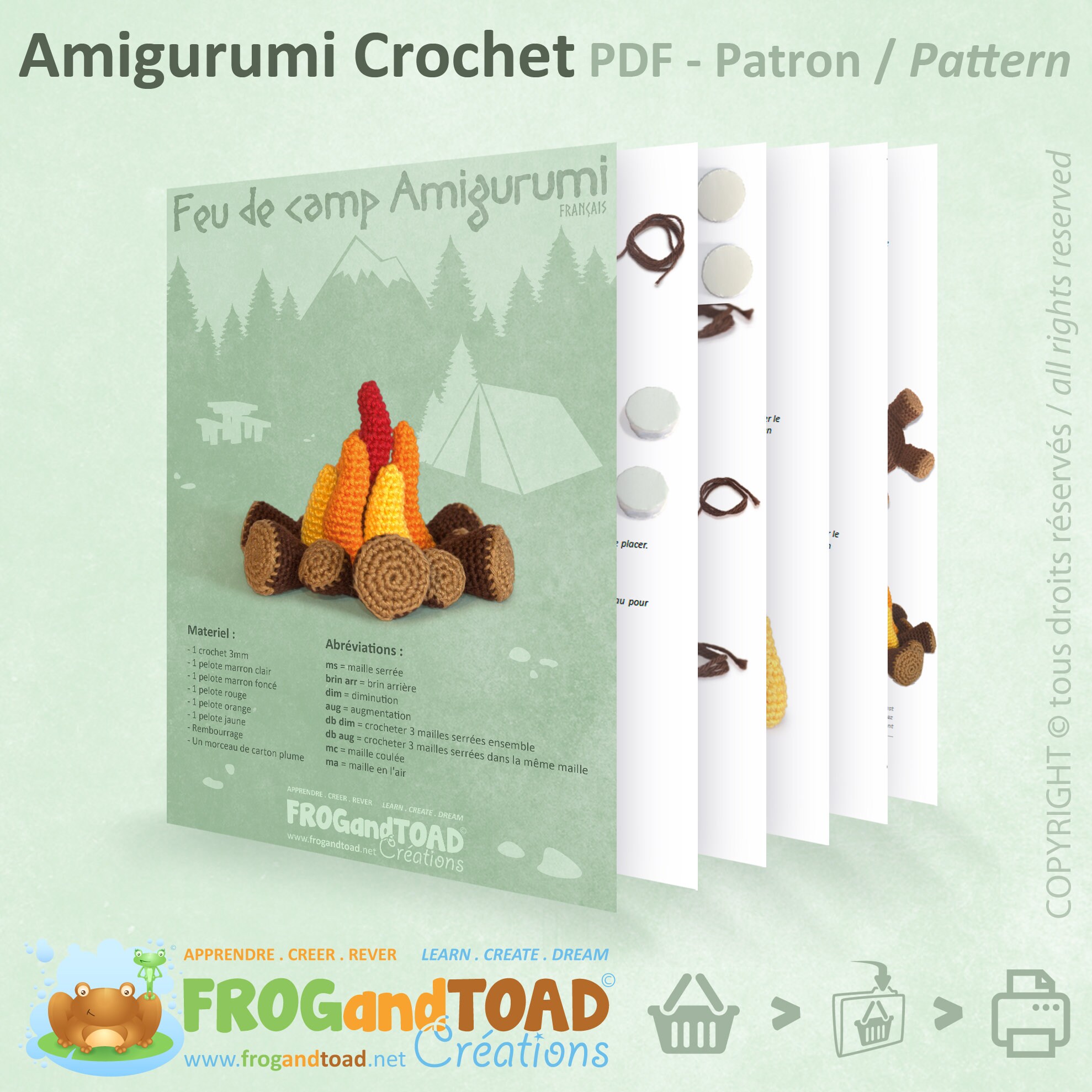 AMIGURUMI CAMPFIRE CROCHET Pattern Tuto Forest Camping Camp Campsite ...