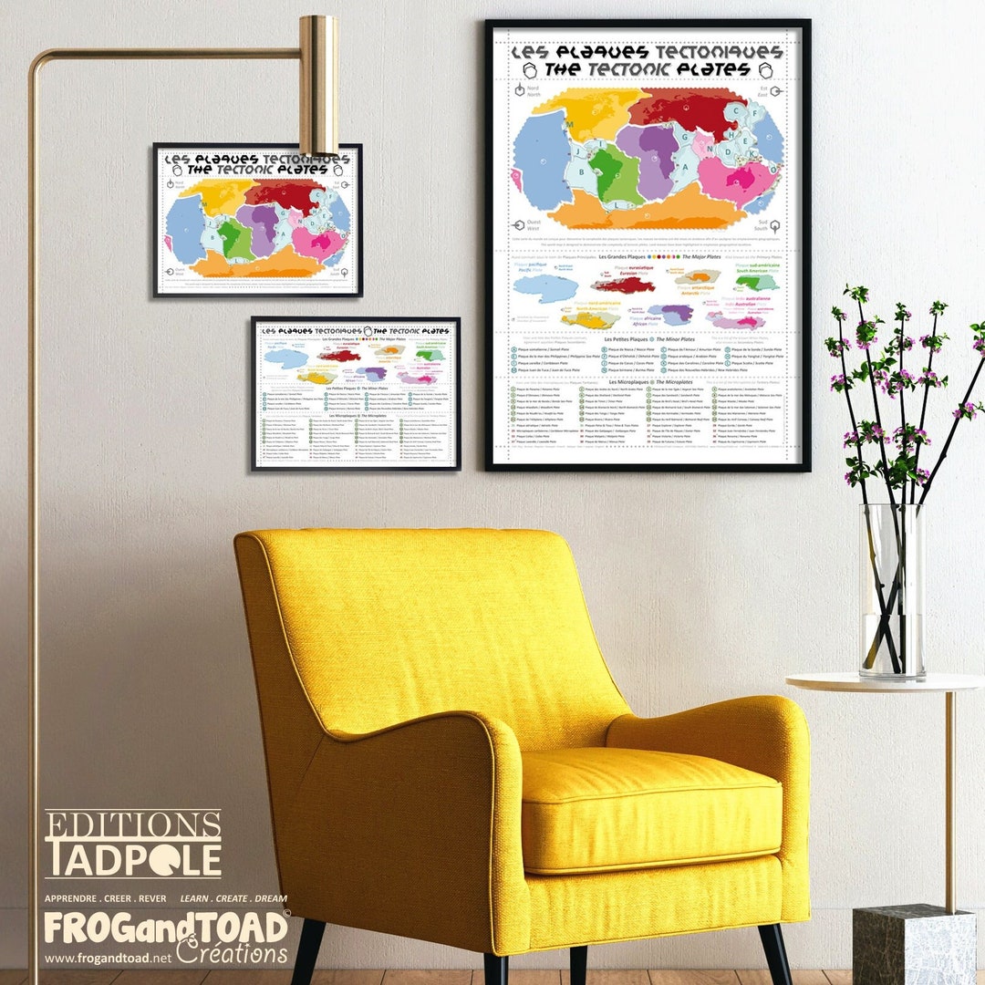 Printable - the TECTONIC PLATES Map Poster Bilingual French English ...