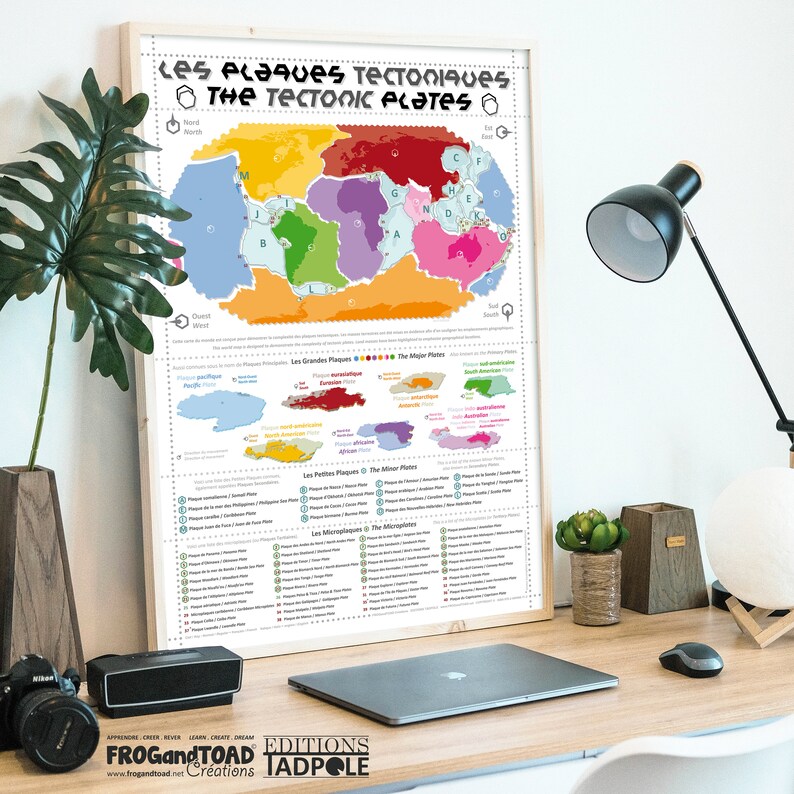 Printable the TECTONIC PLATES Map Poster Bilingual French - Etsy