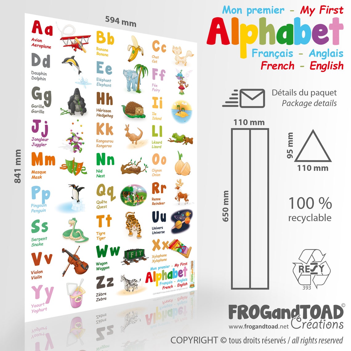 Abécédaire Affiche ALPHABET POSTER Bilingue Français Anglais - Etsy Canada