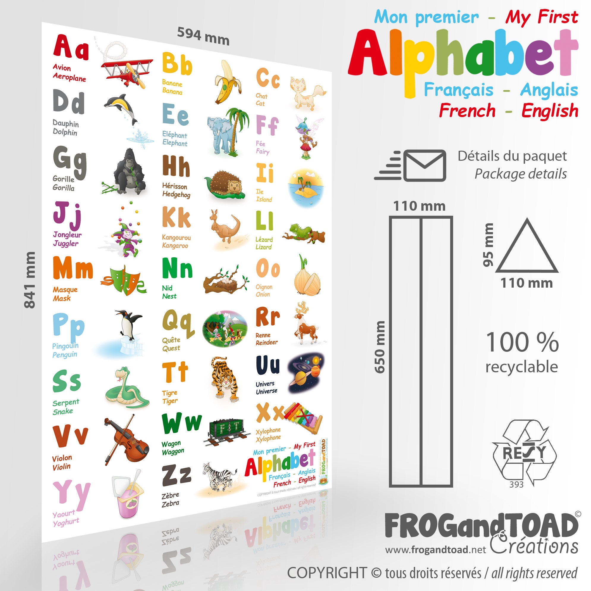 A to Z Bilingual ALPHABET POSTER French English HOMESCHOOL - Etsy Canada