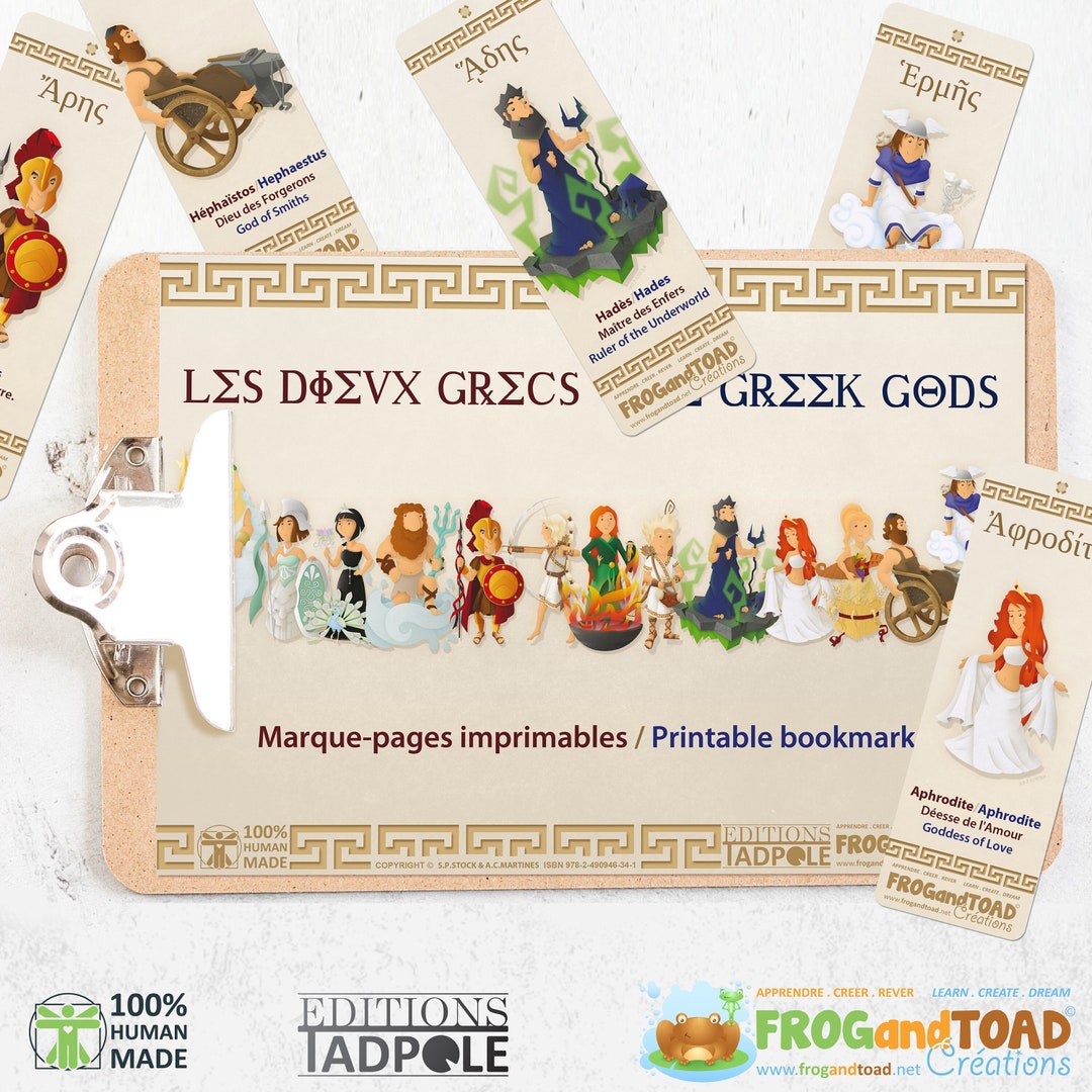Printable Bookmarks - GREEK GODS MYTHOLOGY Bilingual French English ...