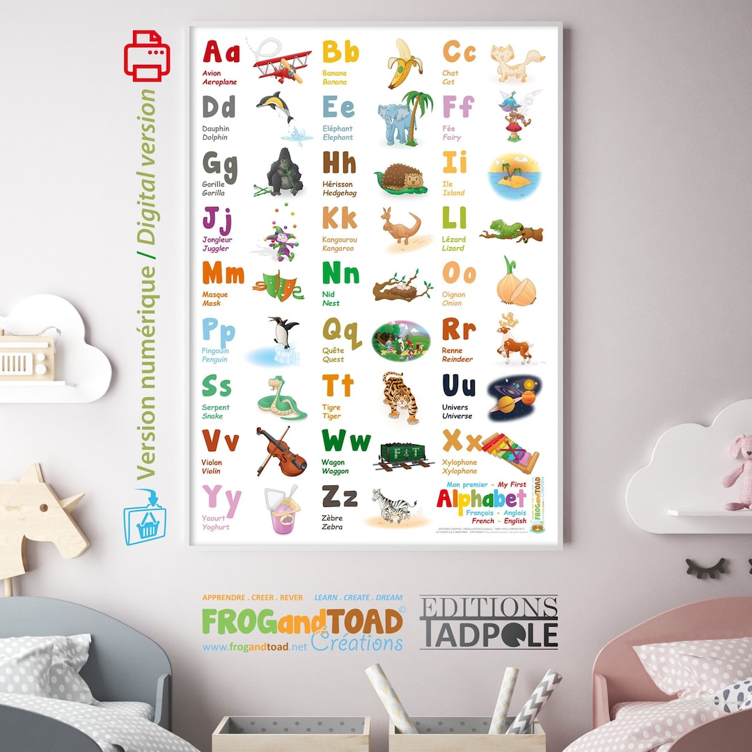 A1 Printable ALPHABET POSTER A Z Bilingual French English HOMESCHOOL ...