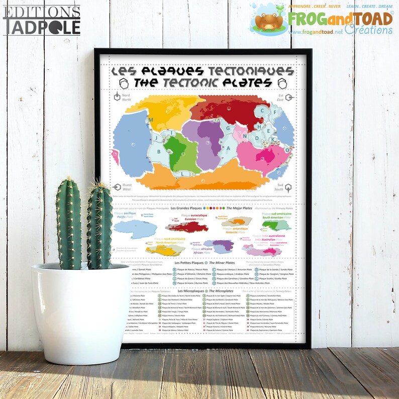 Printable the TECTONIC PLATES Map Poster Bilingual French - Etsy