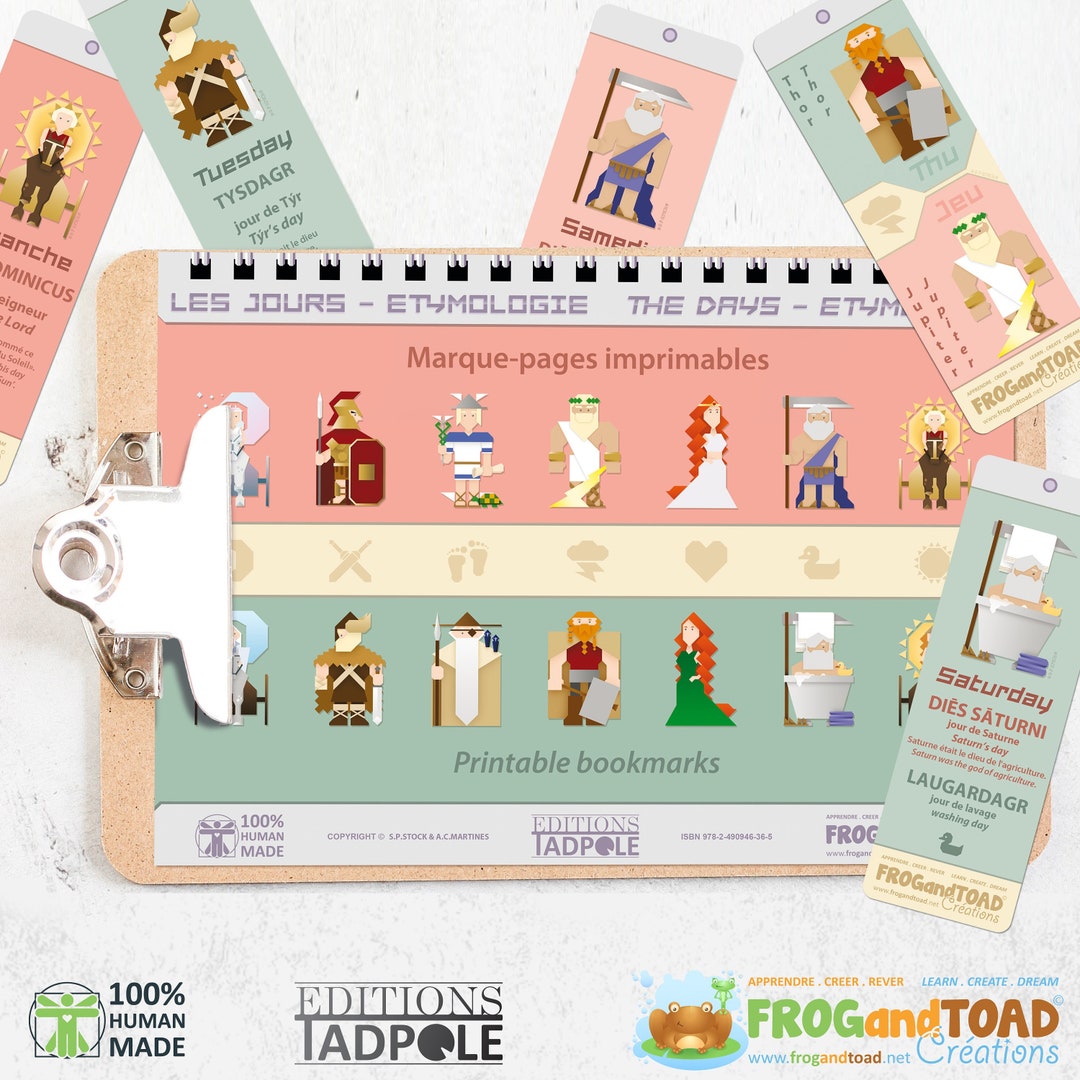 Printable Bookmarks the DAYS ORIGINS ETYMOLOGY Mythology Homeschool ...