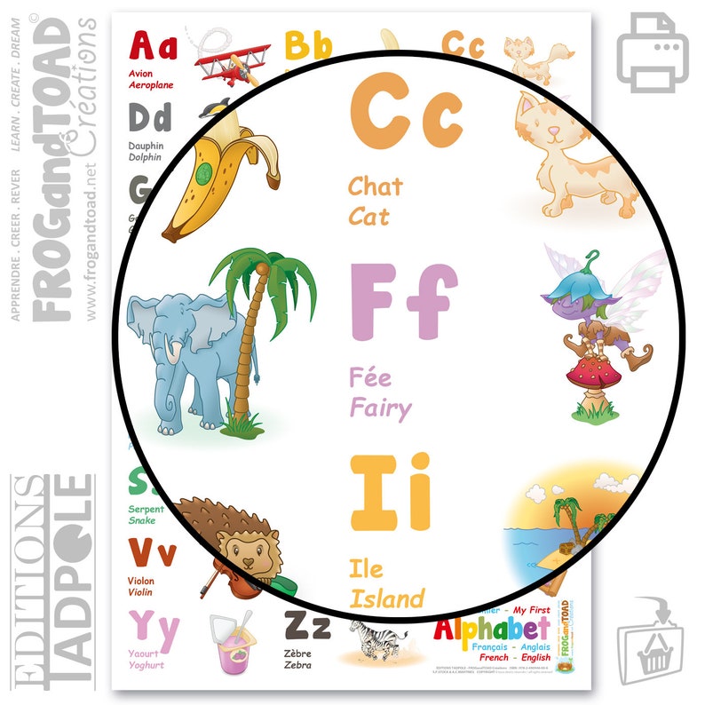 A1 Printable ALPHABET POSTER A Z Bilingual French English - Etsy