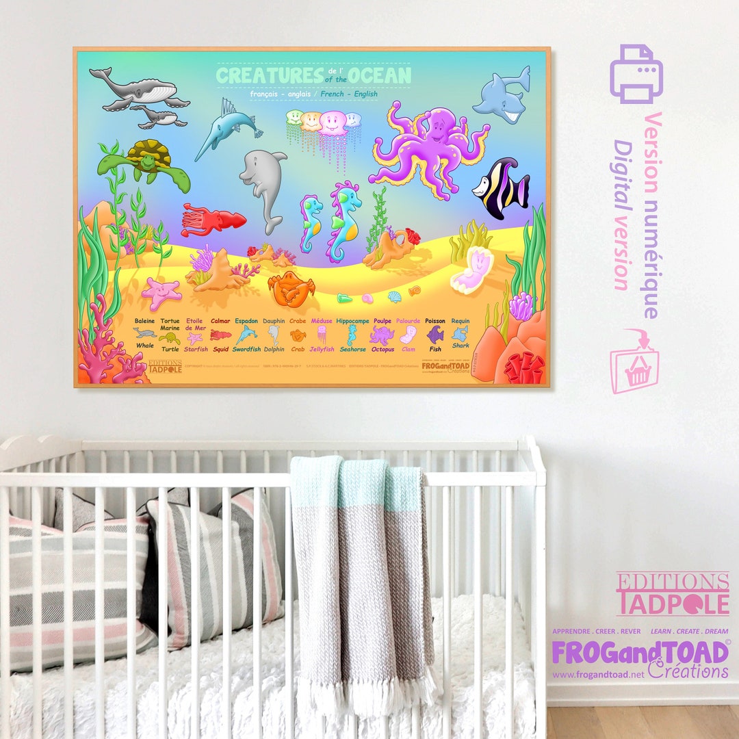 OCEAN Sea CREATURES BILINGUAL Poster French English Homeschool School ...