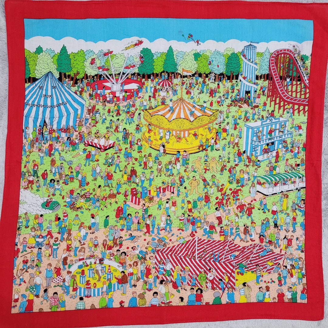 Vintage Cartoon Arty Cotton Handkerchief Made in Japanese Hair Ban Kids ...