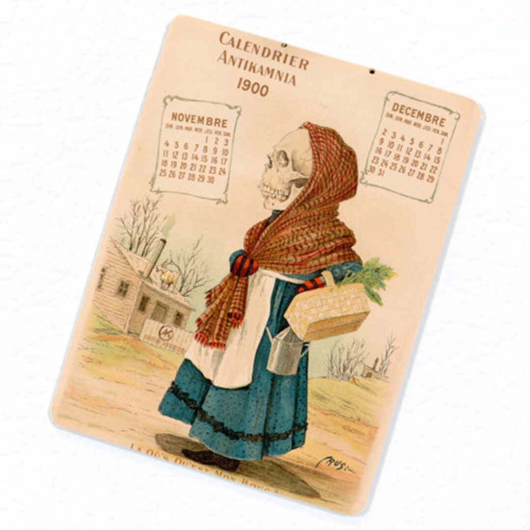 Antikamnia 1900 Calendar #6 FRIDGE MAGNET, November December Skeleton ...