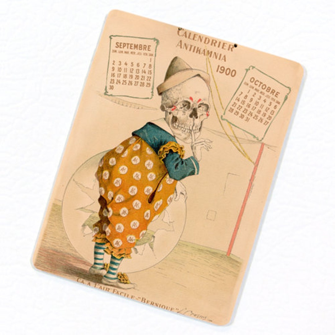 Antikamnia 1900 Calendar #5 FRIDGE MAGNET, September October Skeleton ...
