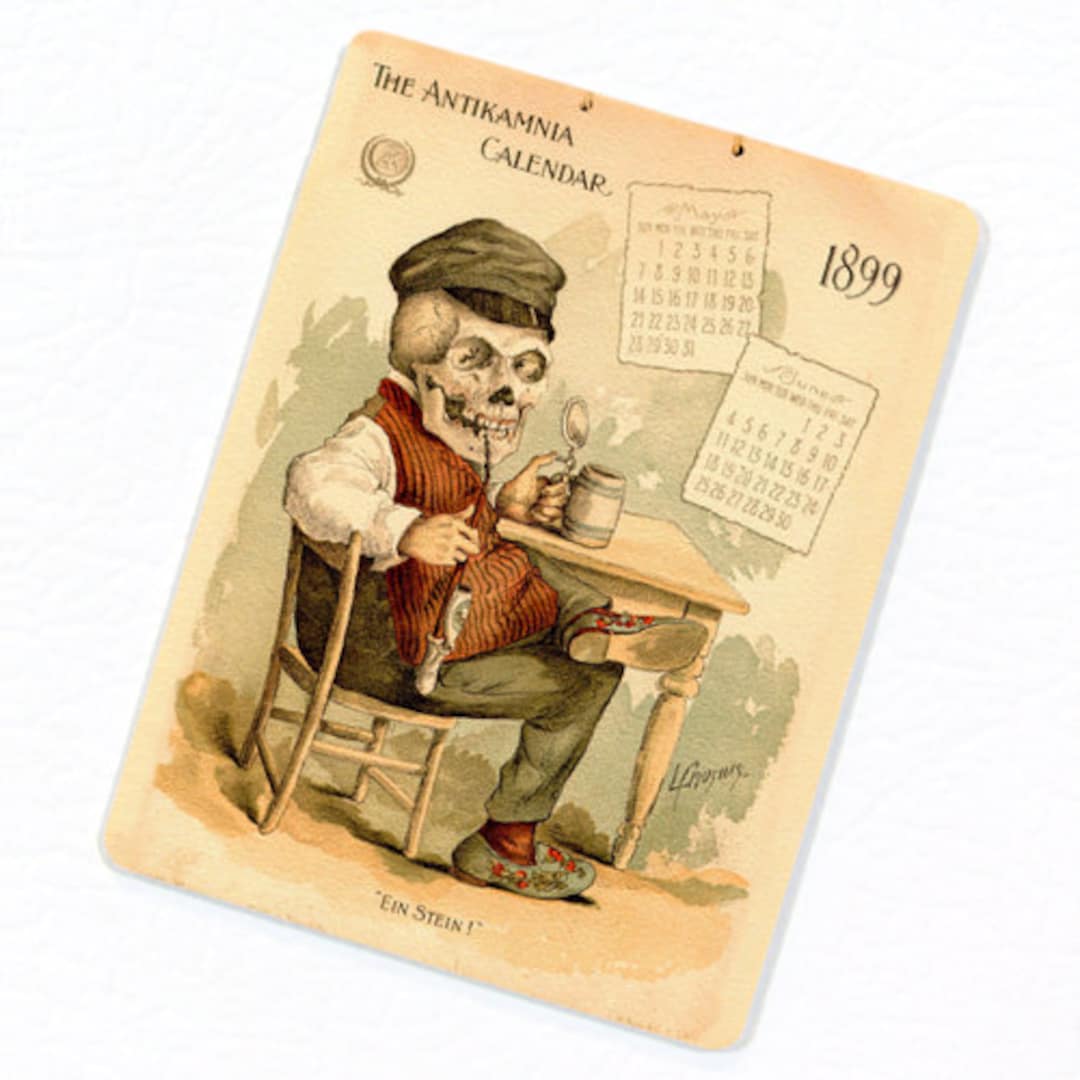 Antikamnia 1899 Calendar #3 FRIDGE MAGNET, May June Skeleton ...