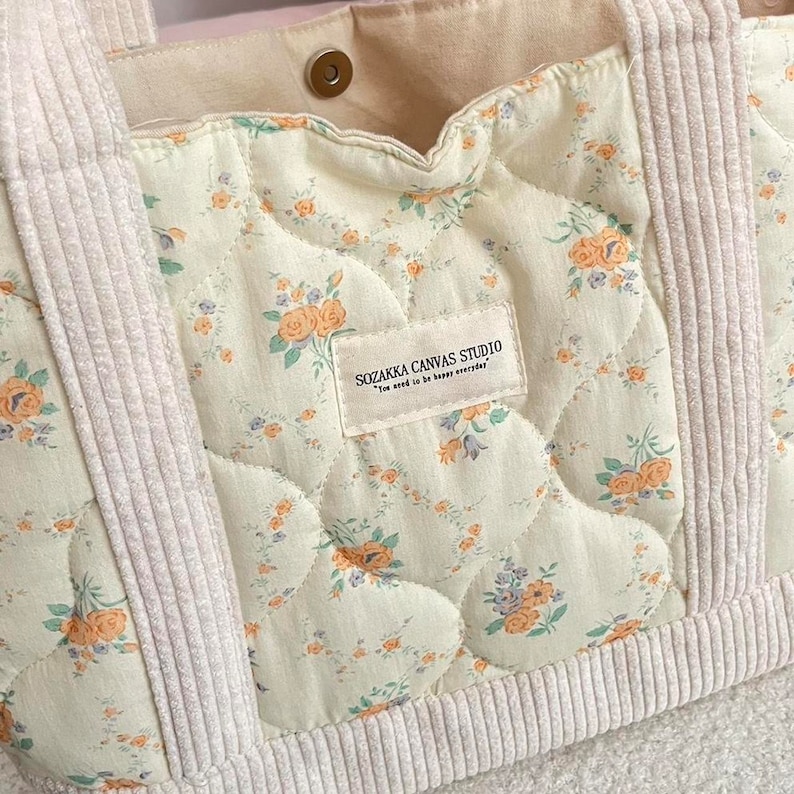 Floral Quilted Tote Bag: Padded Cotton Everyday Bag - Etsy