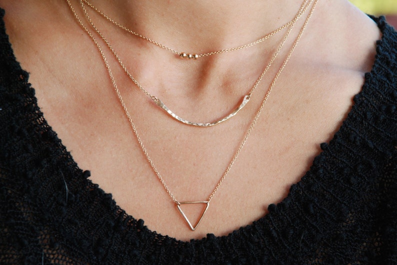 Dainty GOLD Bar Layered Layering Necklace Hammered Elegant SIMPLE ...