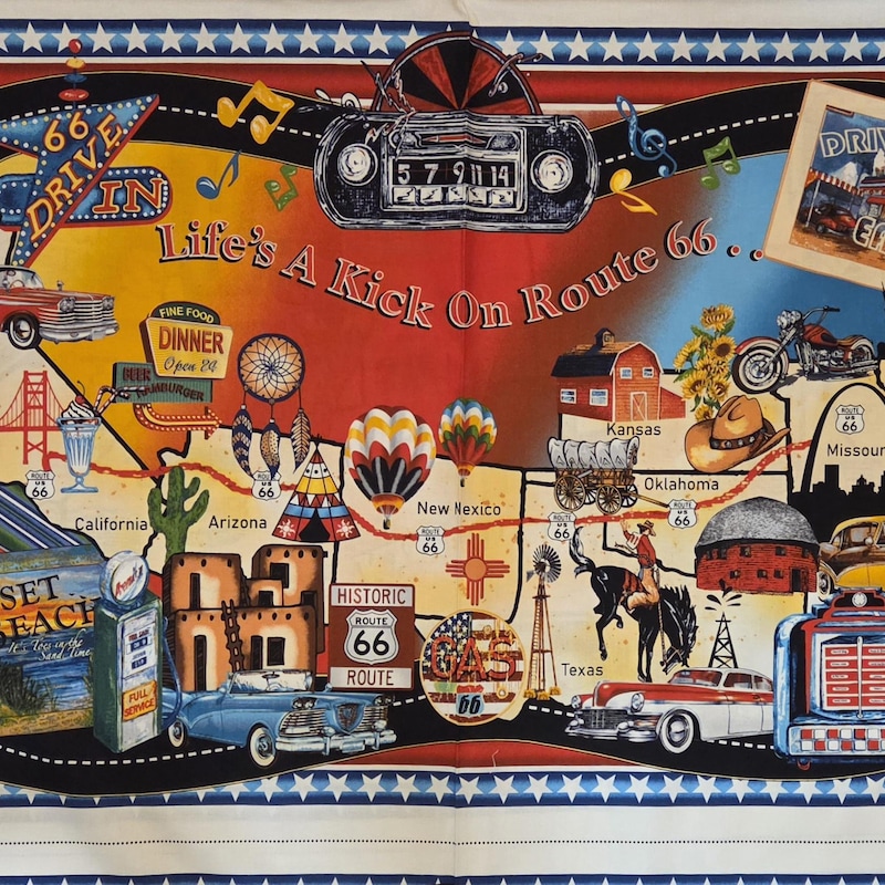 Route 66 Panel Fabric - Etsy