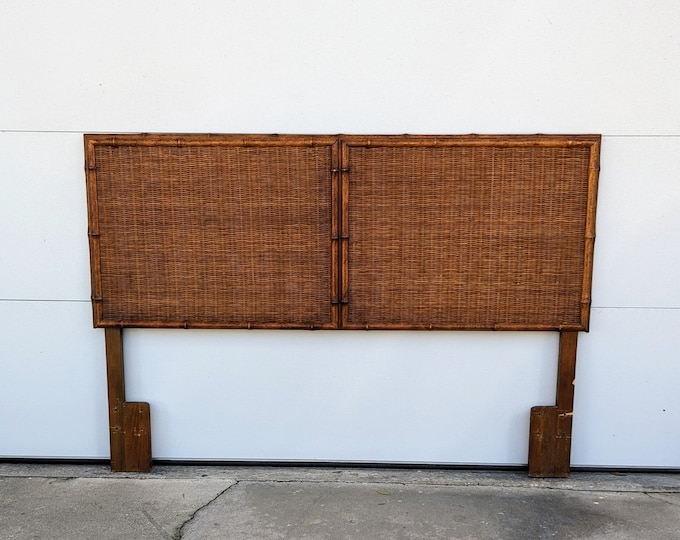 Vintage Modern Queen/full Walnut Faux Bamboo Headboard W Inset Cane ...