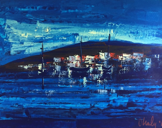 Shaul Ohaly Oil Painting on Paper, Abstract Island Water Scene C. 1960 ...