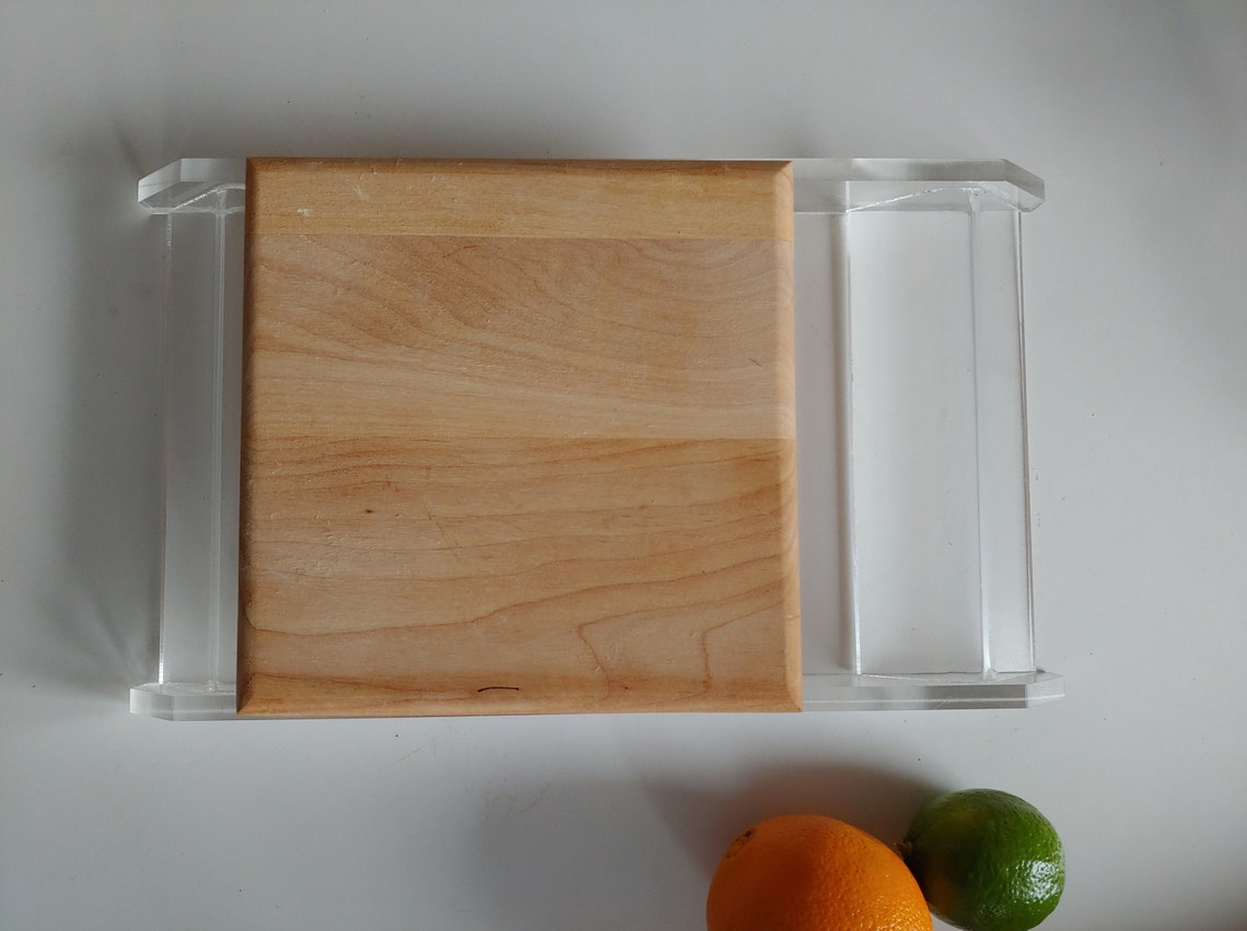 Mid Century Modern Lucite and Sliding Wood Board Server | Etsy