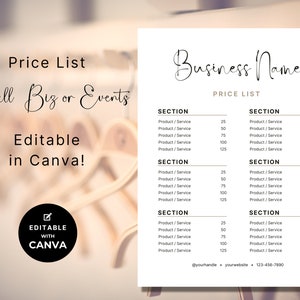 Price List Template, Printable Price List, Price List, Small Business ...