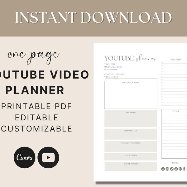 Youtube Video Checklist - Etsy