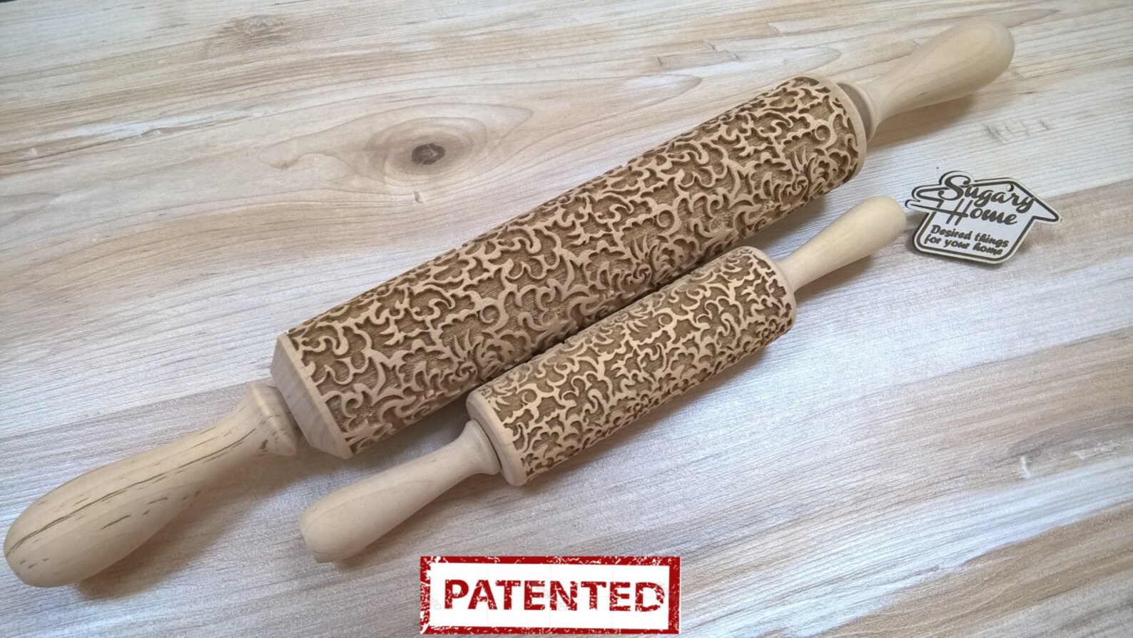 Wooden Rolling Pin "the Lace Pattern" Laser Cut Embossing Rolling Pin ...