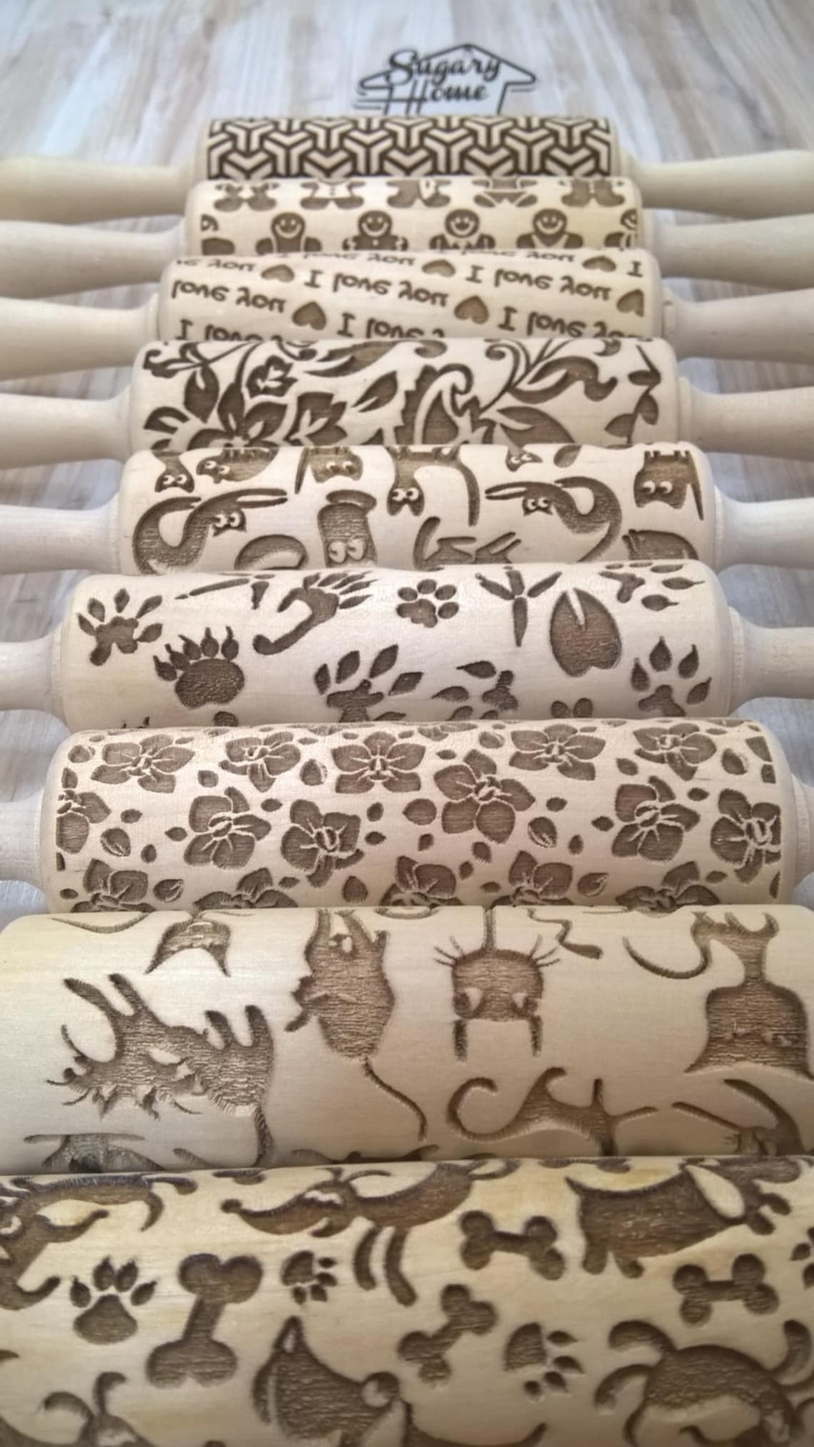 SET OF 3 SMALL Wooden Rolling Pins Laser Cut Embossing Any 3 Patterns ...