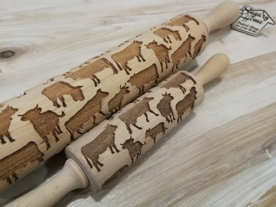 Rolling Pin "cows, Milk, Cookies" Handmade Wooden Rolling Pin Cookie ...