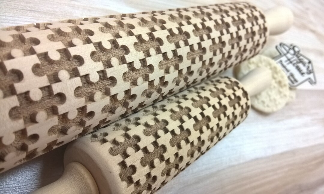 Puzzles Handmade Rolling Pin Wooden Laser Engraved Pattern Embossing - Etsy