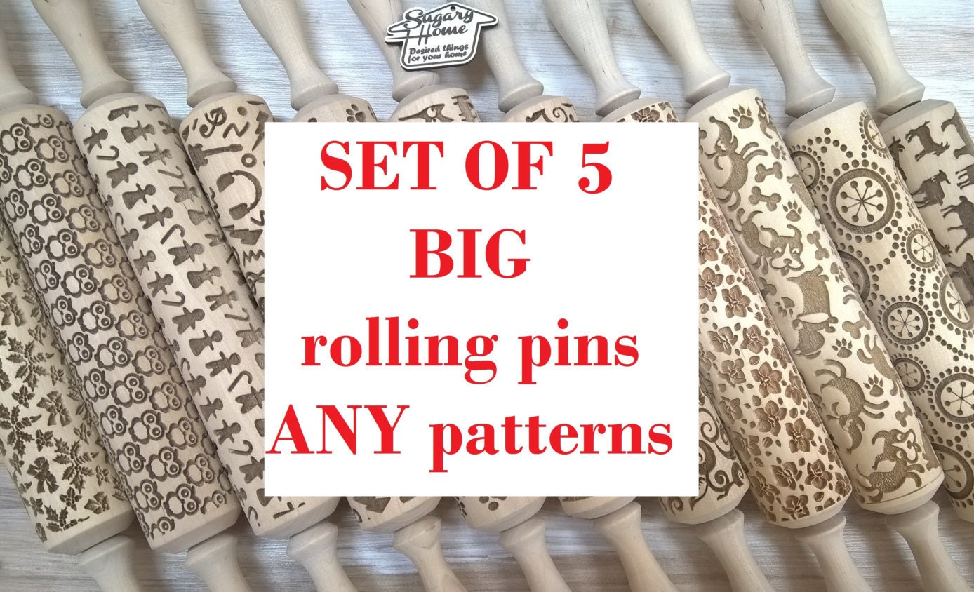 Wooden Rolling Pin "set OF 5 BIG " Laser Cut Embossed Any 5 Patterns - Etsy