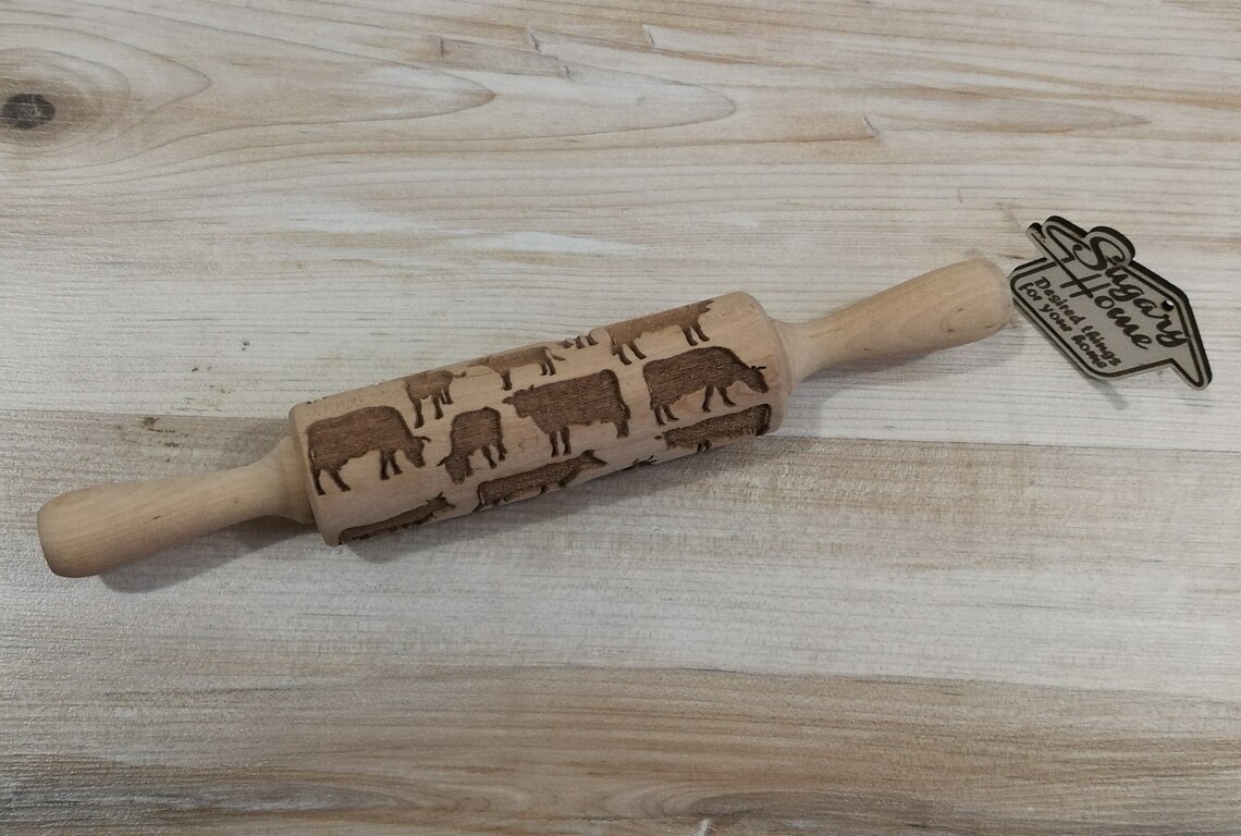 Rolling Pin "cows, Milk, Cookies" Handmade Wooden Rolling Pin Cookie ...
