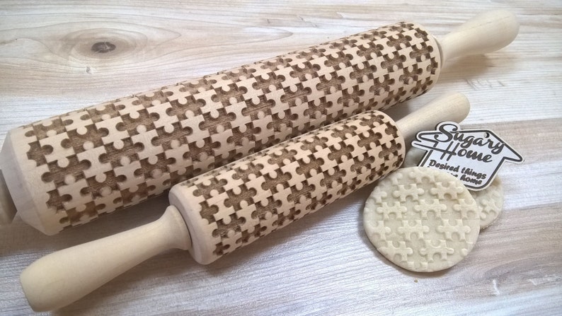 Puzzles Handmade Rolling Pin Wooden Laser Engraved Pattern Embossing - Etsy