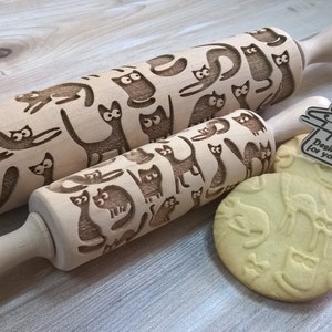 CATS Rolling Pin Wooden Rolling Pin Laser Cut Pattern Embossing - Etsy