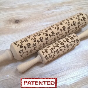 Wooden Rolling Pin " Beautiful Small Flower" Rolling Pin Embossing ...