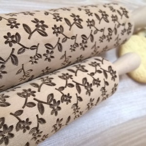 Wooden Rolling Pin " Beautiful Small Flower" Rolling Pin Embossing ...