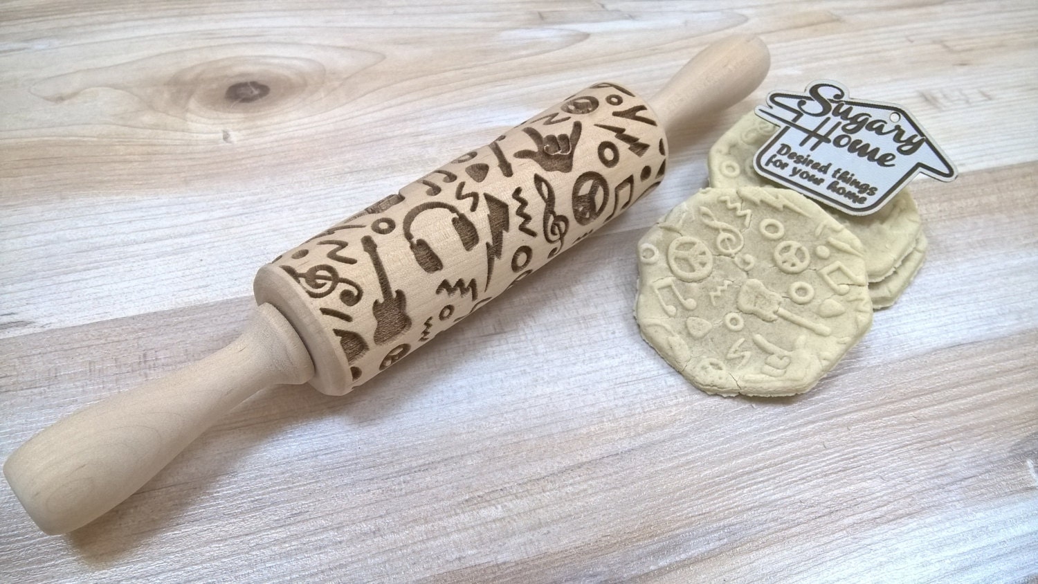 Handmade Wooden Rolling Pin Laser Cut -the Rock Star- Pattern Embossing ...