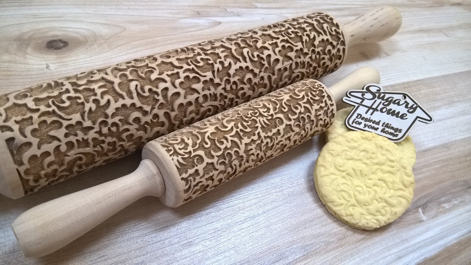Wooden Rolling Pin "the Lace Pattern" Laser Cut Embossing Rolling Pin ...
